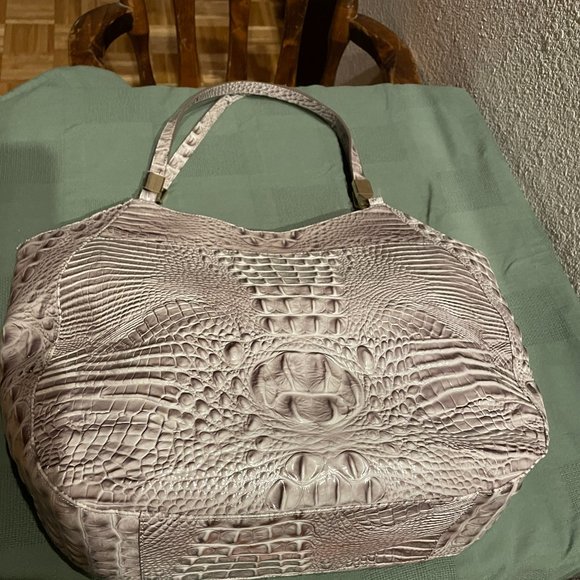 Brahmin | Bags | Brahmin Satchel Grey Embossed Leather | Poshmark